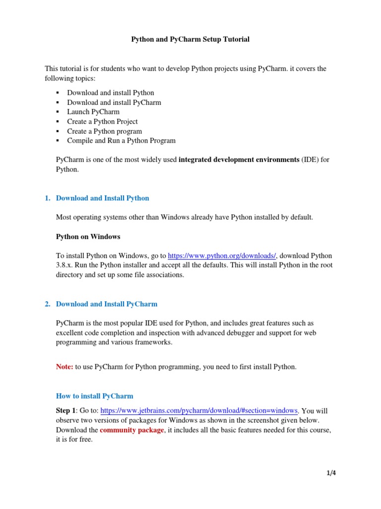 Python and PyCharm Setup Tutorial | PDF | Python (Programming Language ...