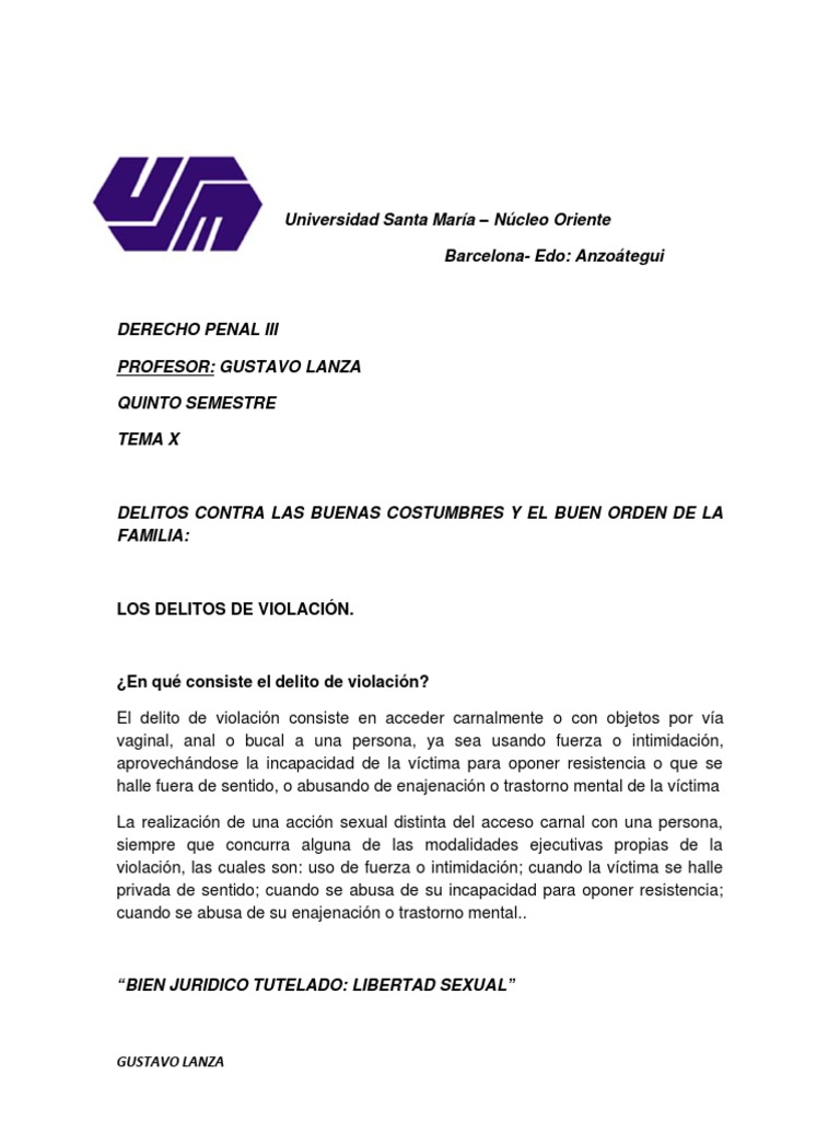 Tema 10 Delitos de Violacion | PDF | Violación | Derecho penal
