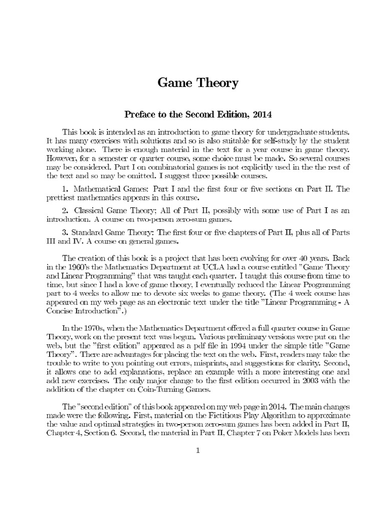 Game Theory, Second Edition, 2014 Thomas S. Ferguson | PDF | Game ...