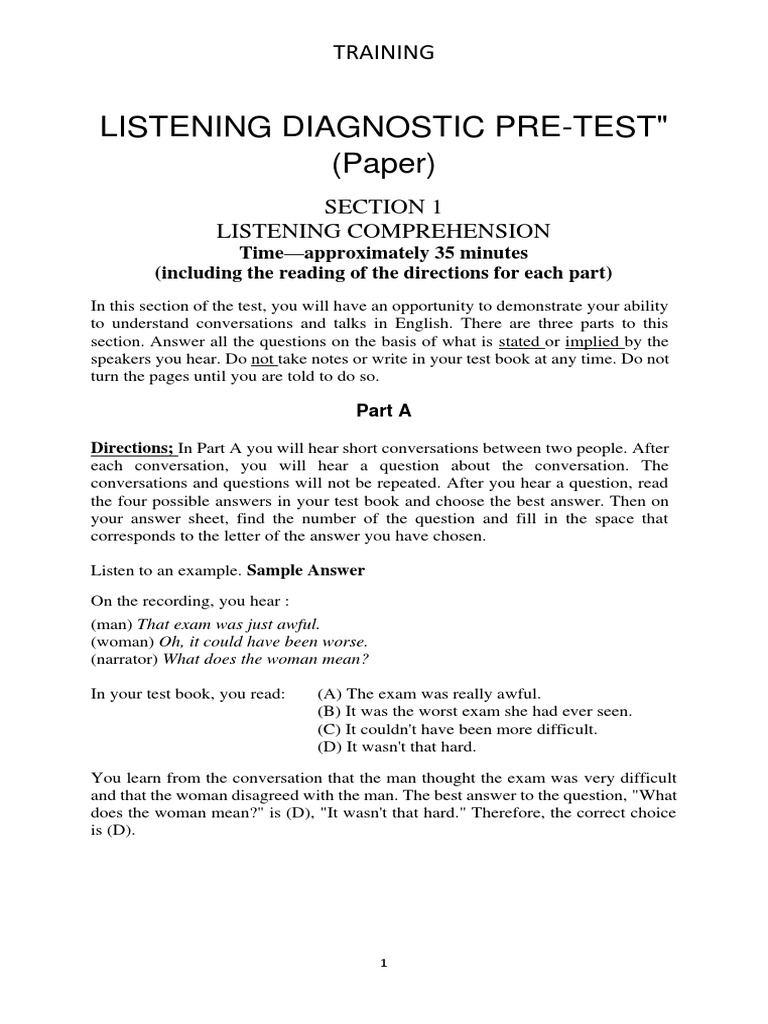Listening Diagnostic Pre-Test": (Paper) | PDF | Test (Assessment ...