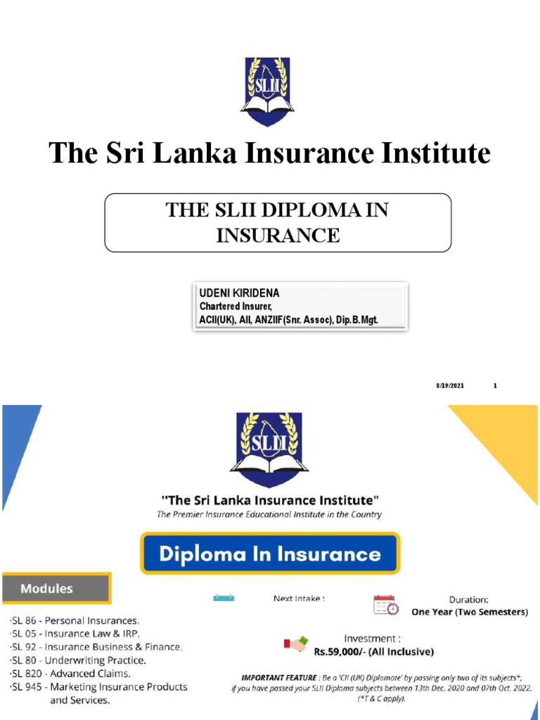 Induction To SLII Diploma in Insurance | PDF | Insurance | Reinsurance