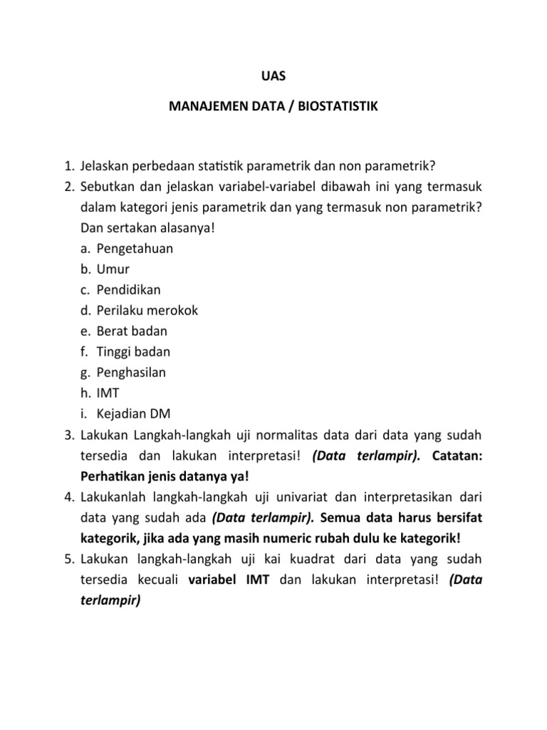 Uas Biostatistik Manj Data Dan Biostat | PDF