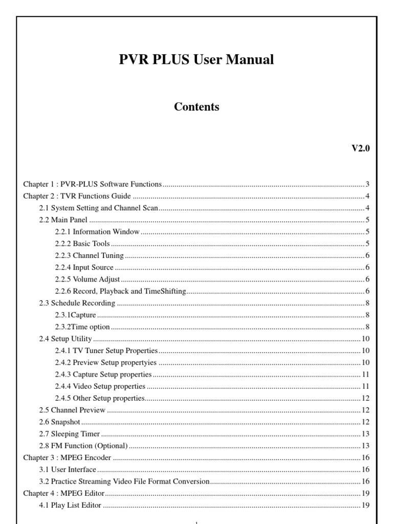 PVR PLUS User Manual Overview | PDF | Video | Television