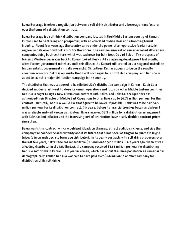 BebsiCo-Bakra Beverage Contract Negotiation | PDF | Option (Finance ...