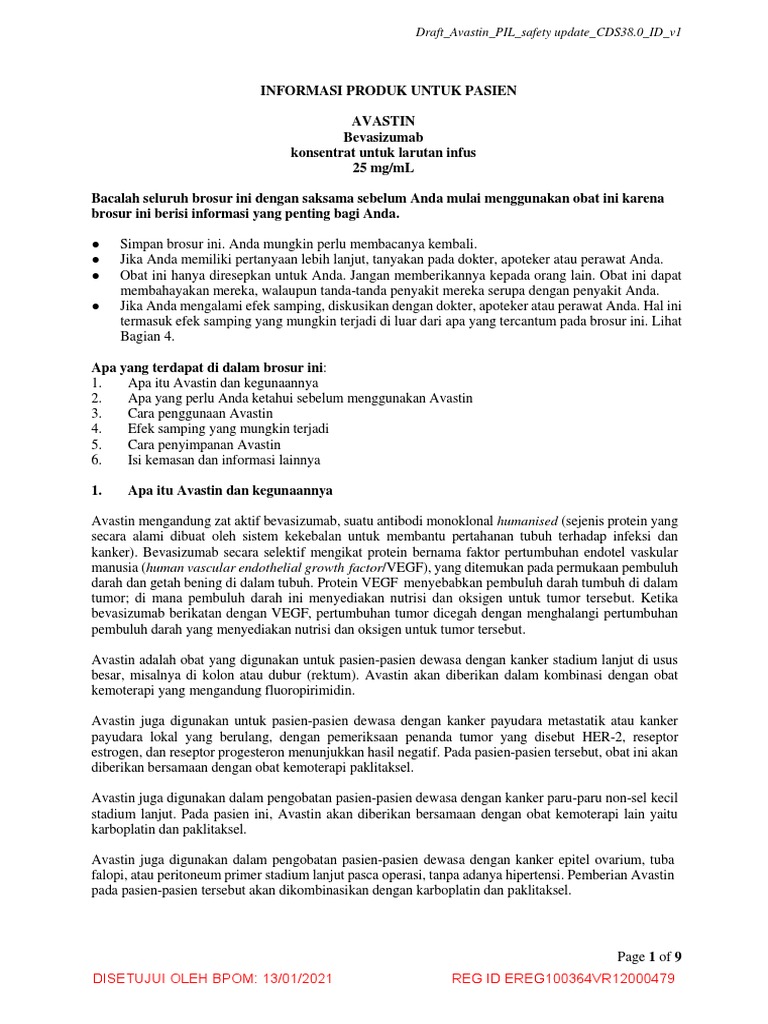 Produk Informasi Avastin Larutan Injeksi 25mg, ML Bevakizumab ...