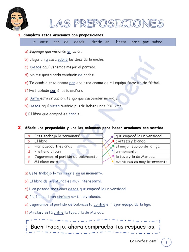 Las Preposiciones - Soluciones | PDF