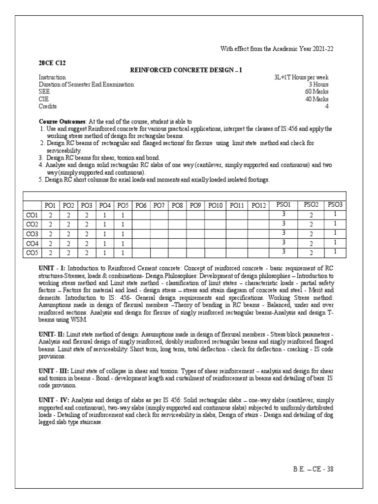 Rcd-I Syllabus | PDF | Beam (Structure) | Bending