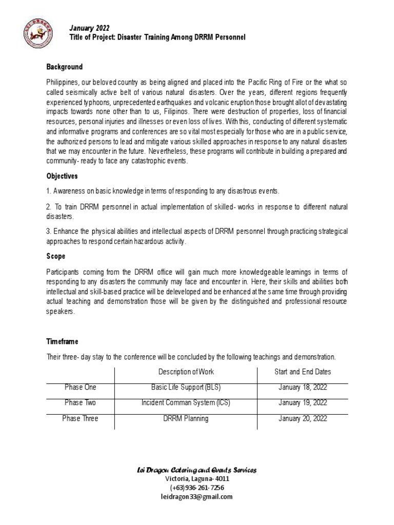 Title of Project: Disaster Training Among DRRM Personnel: January 2022 ...