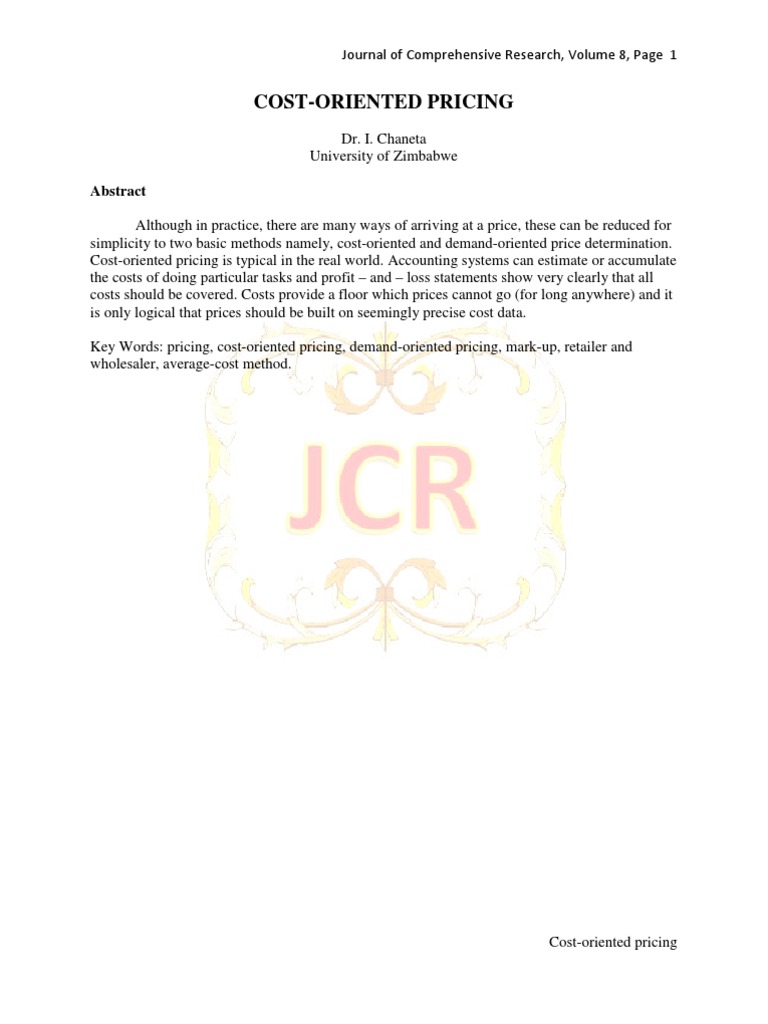 Cost Oriented Pricing Method PDF Pricing Retail