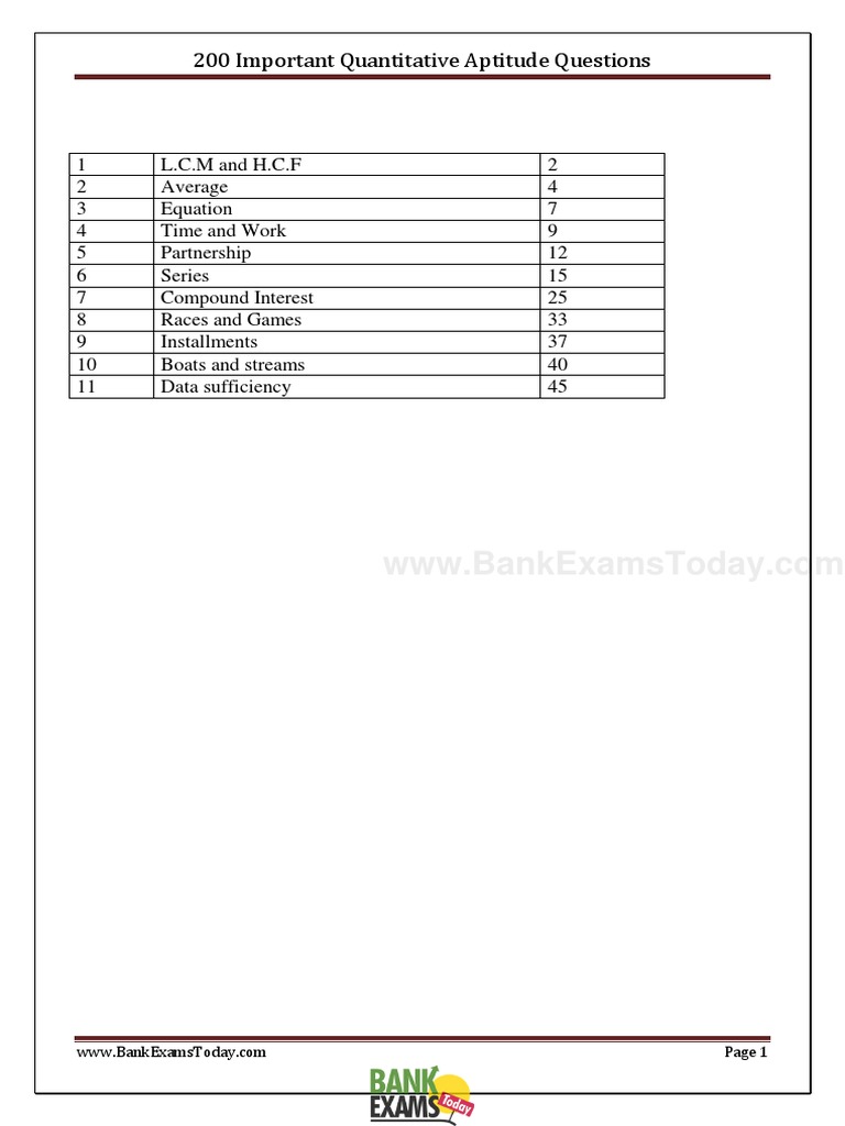 200 Important Quantitative Aptitude Questions | PDF | Business