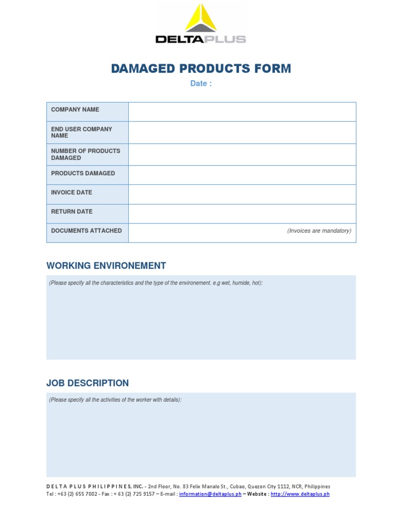 Damaged Products Form 2019 | PDF