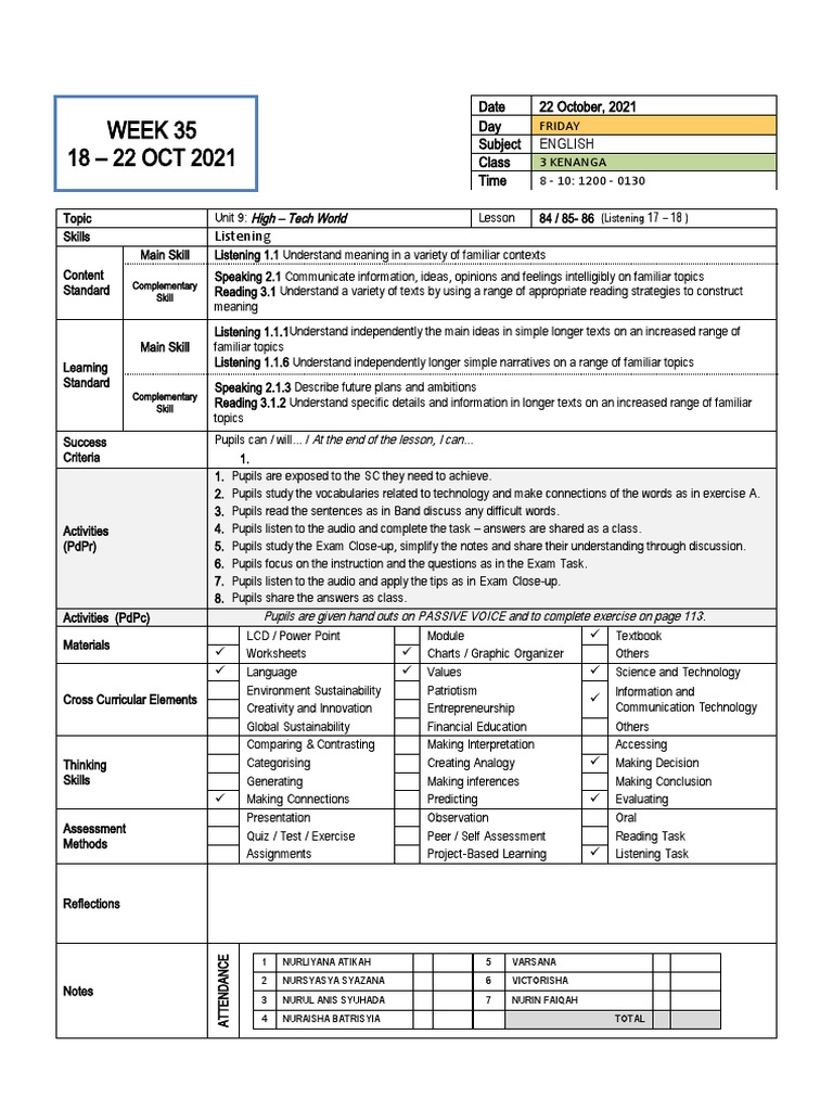 Lesson Plan Form 3 | PDF | Lesson Plan | Educational Assessment