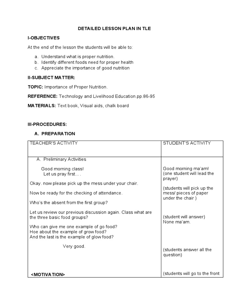Detailed Lesson Plan in Tle | PDF | Lesson Plan | Foods