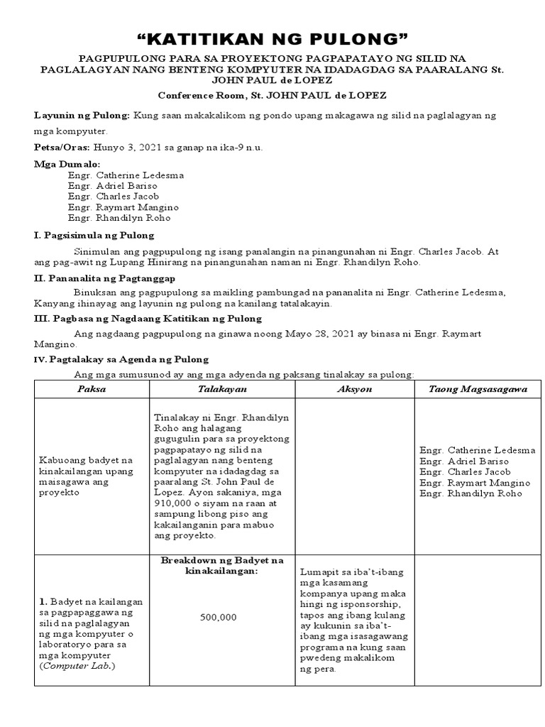 Katitikan NG Pulong | PDF