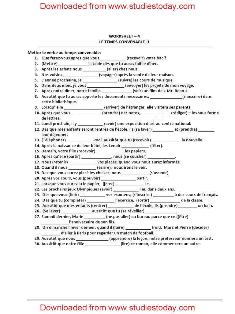 CBSE Class 10 French Assignment - Le Temps Convenable | PDF | Échecs ...