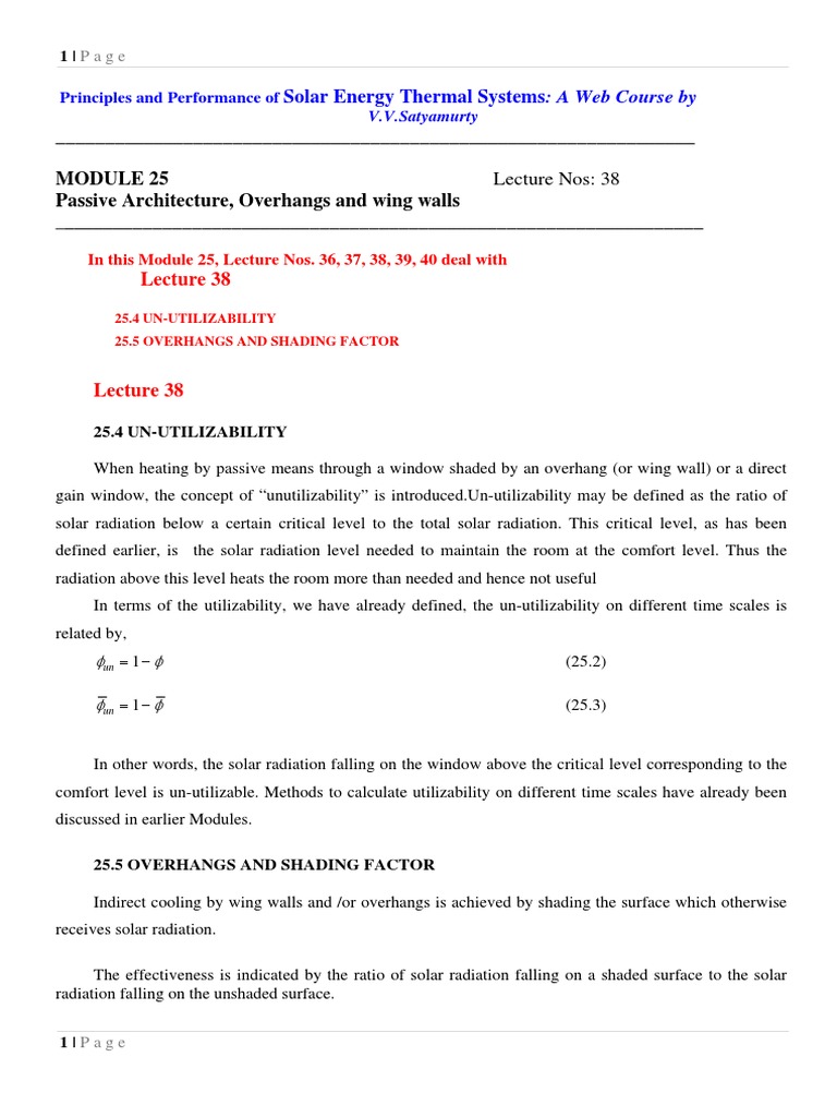 Solar Energy Thermal Systems: A Web Course By: in This Module 25 ...