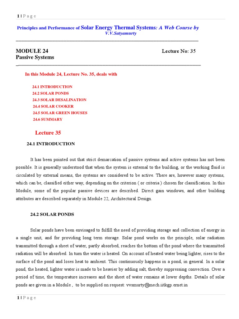 Solar Energy Thermal Systems: A Web Course By: in This Module 24 ...