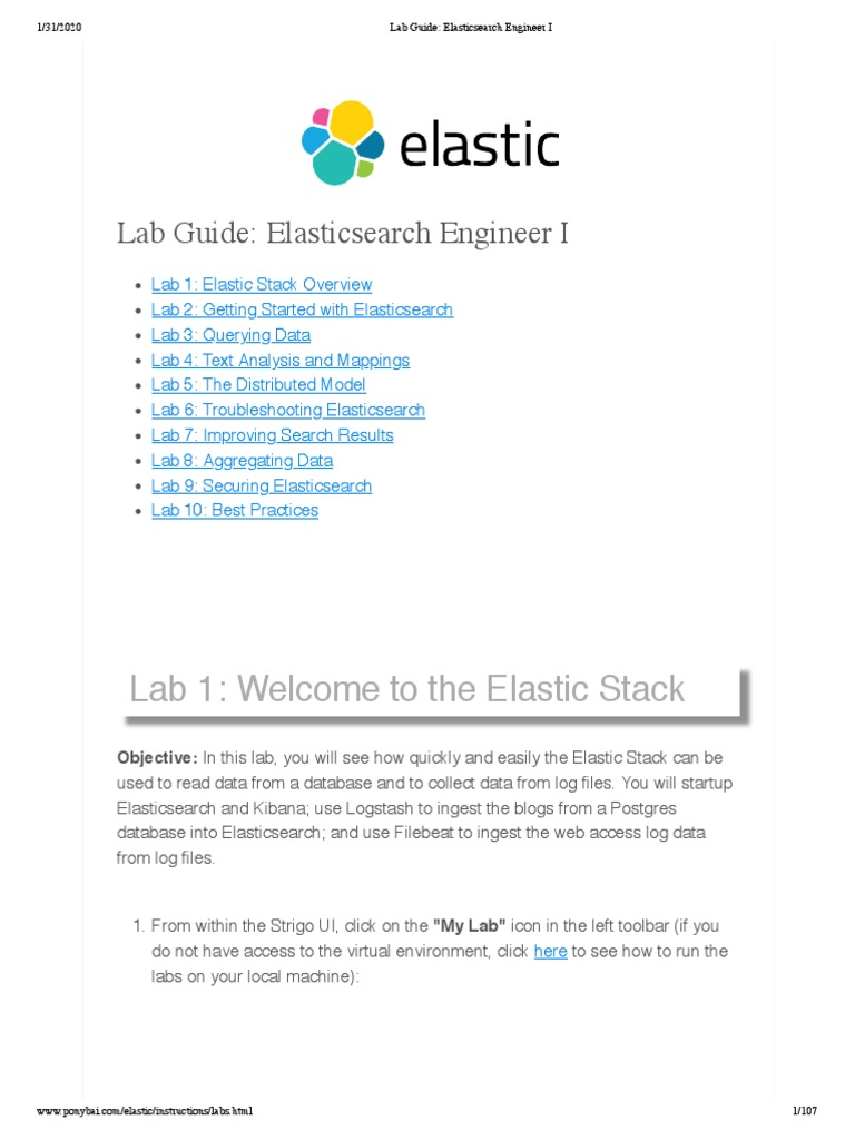 Lab Guide - Elasticsearch Engineer I | PDF | Postgre Sql | Databases