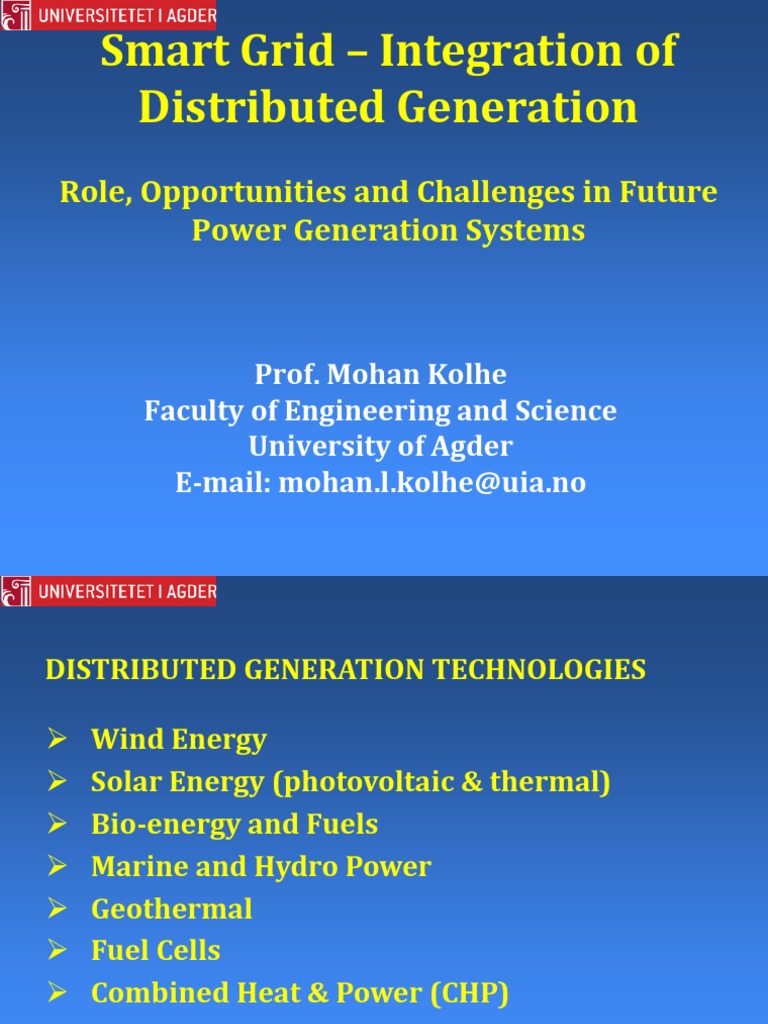 Smart Grid - Integration of Distributed Generation Prof Mohan Kolhe ...