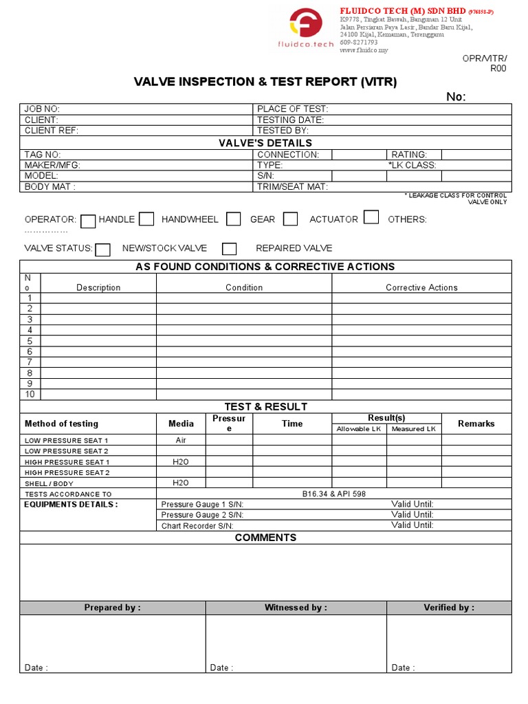 Valve Inspection and Test Report | PDF | Valve | Gases