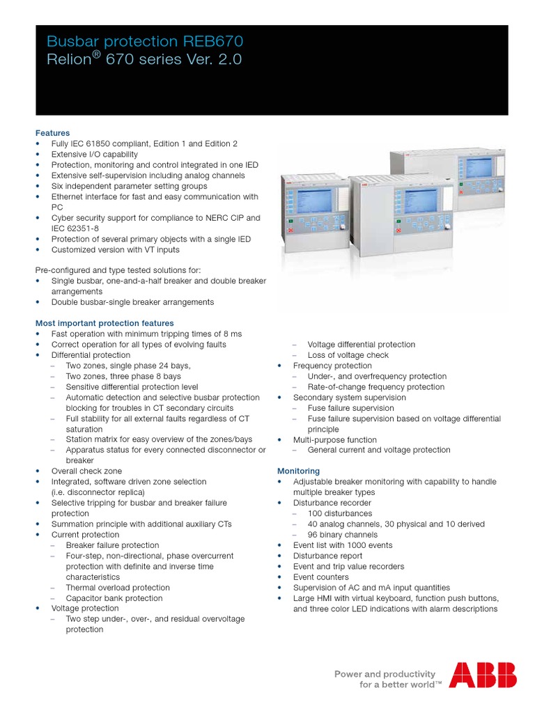 Relion 670 Series Ver. 2.0: Busbar Protection REB670 | PDF ...