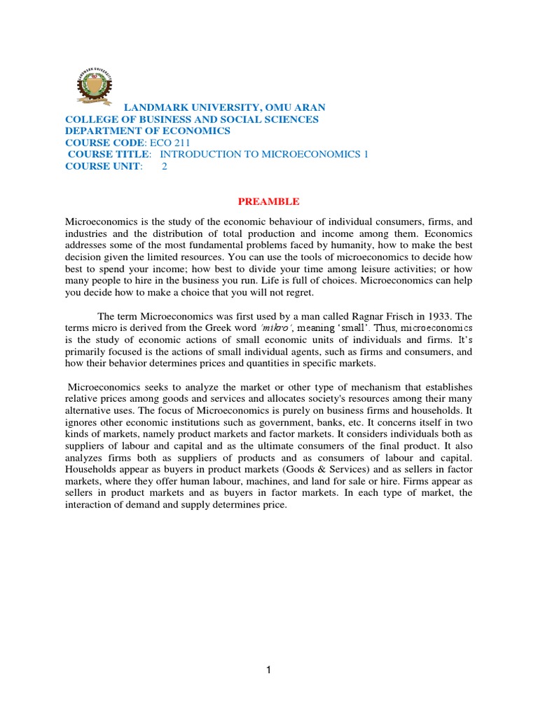 Eco 211 Handout | PDF | Demand | Microeconomics