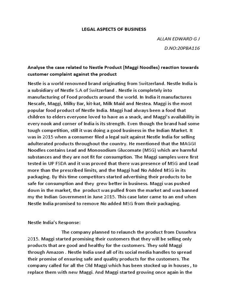 Legal Aspects of Business Maggi Noodles | Download Free PDF | Nestlé ...