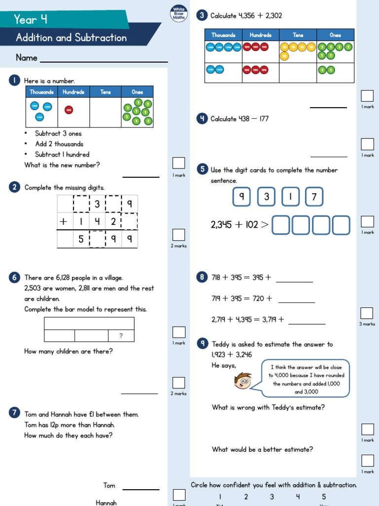 Year 4 Addition and Subtraction Tasks | PDF | Mathematics | Arithmetic