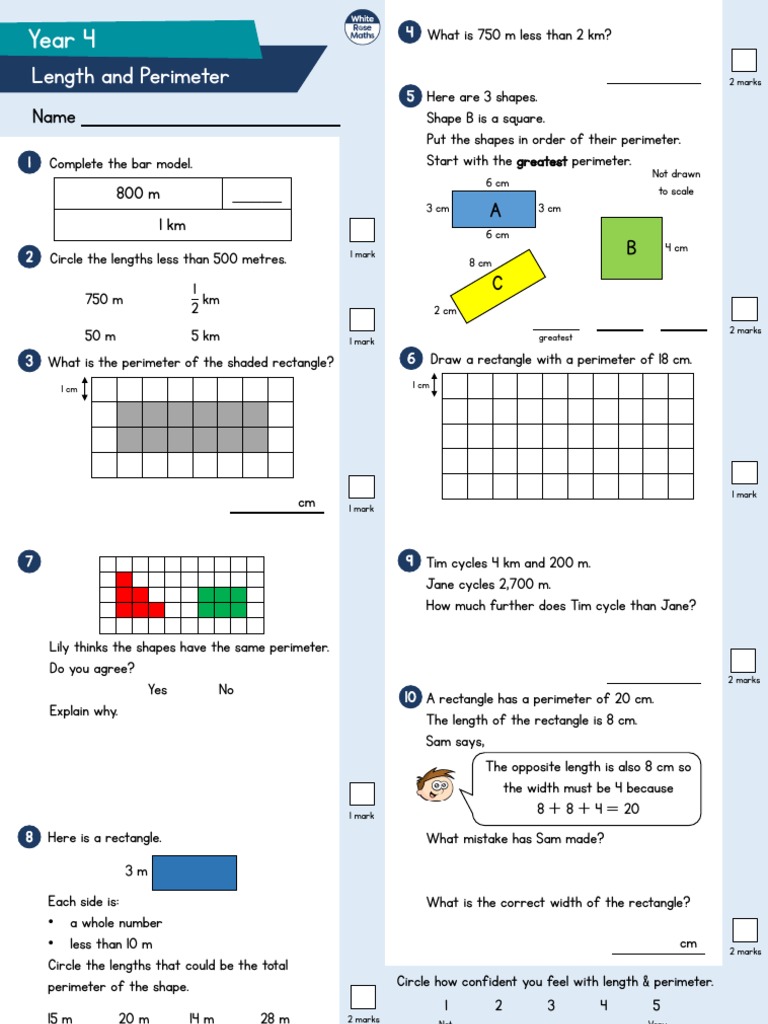 Year 4 Length and Perimeter Worksheet | PDF | Length | Geometry