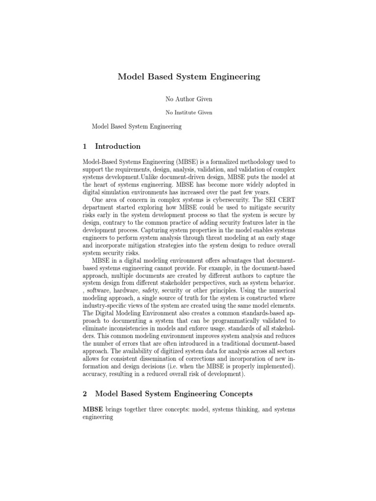 Model Based System Engineering: No Institute Given | PDF | Conceptual ...
