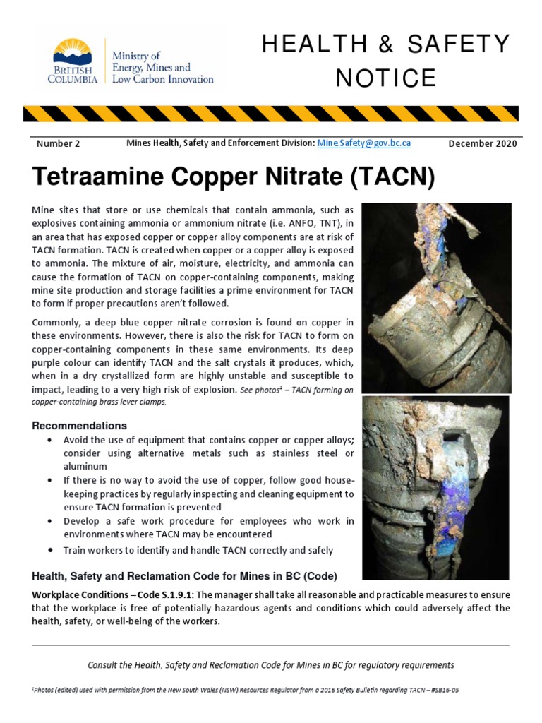 Tetraamine Copper Nitrate (TACN) : Health & Safety Notice | PDF