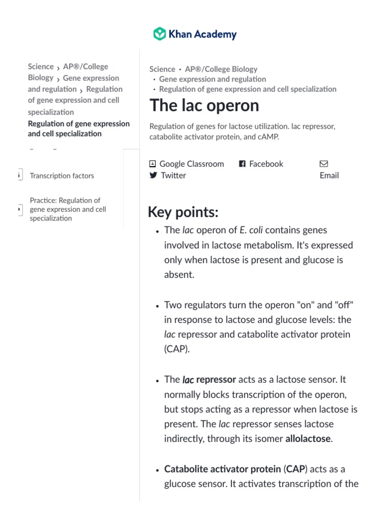 The Lac Operon (Article) - Khan Academy | Download Free PDF | Operon | Repressor