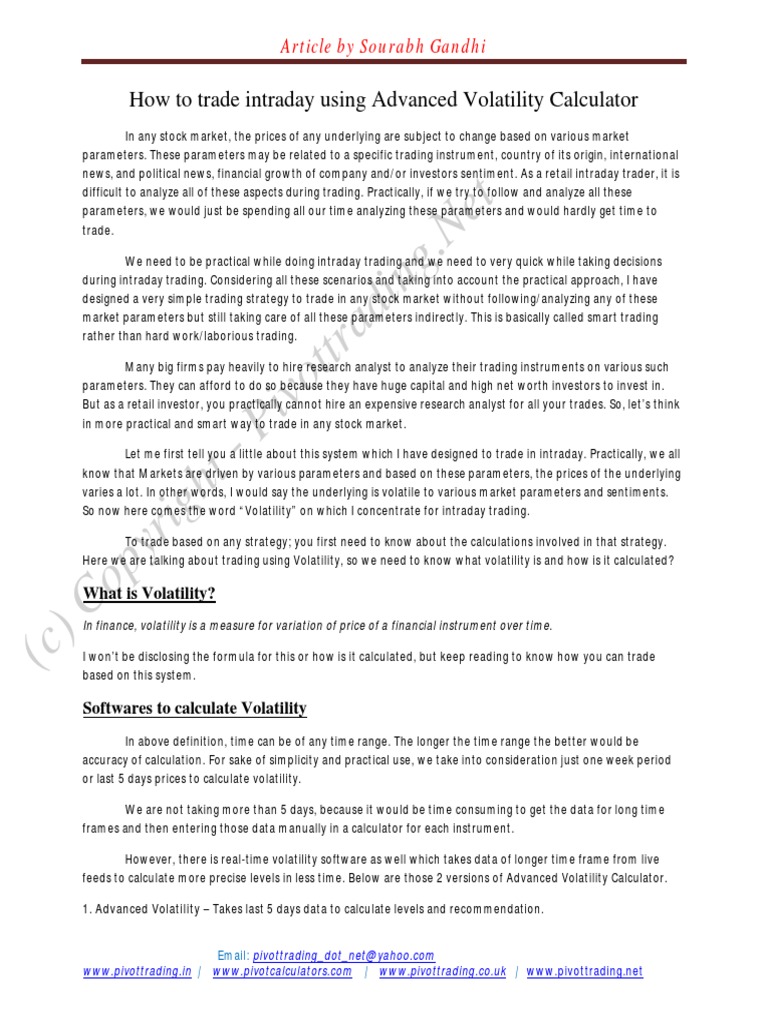 How To Trade Intraday Using Advanced Volatility Calculator | PDF | Day ...