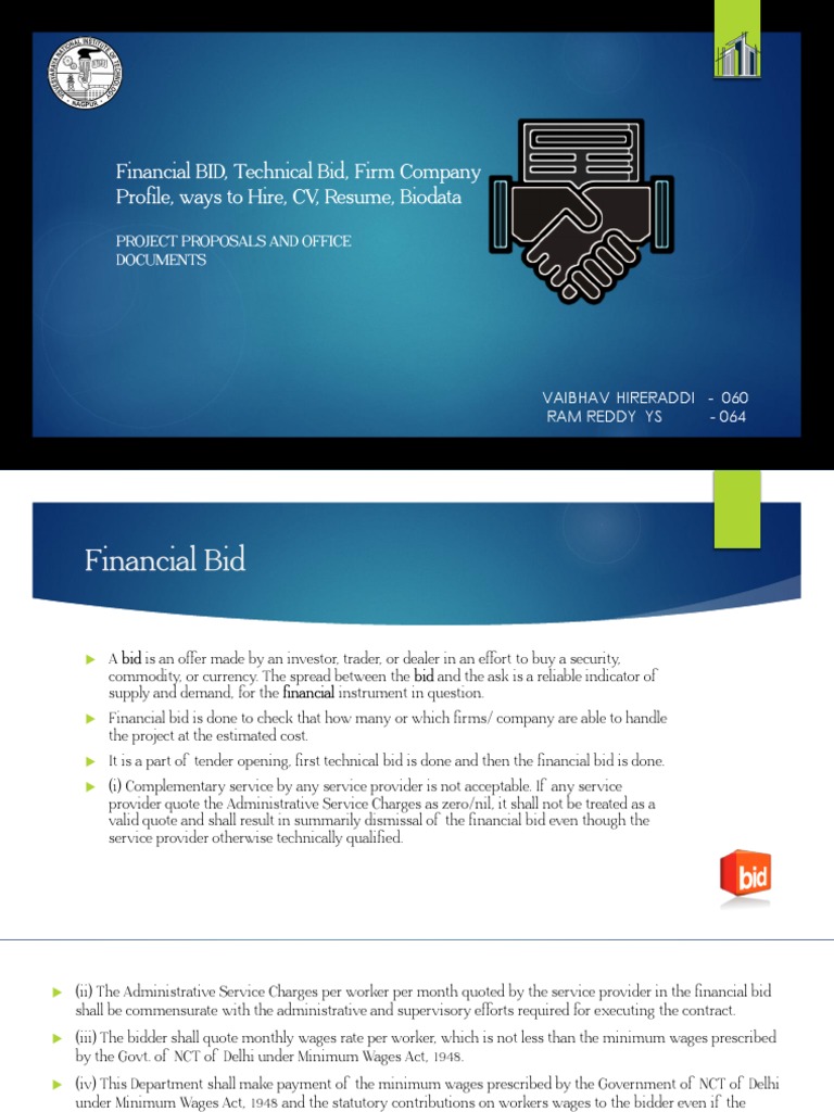 Financial BID, Technical Bid, Firm Company Profile, Ways To Hire, CV ...