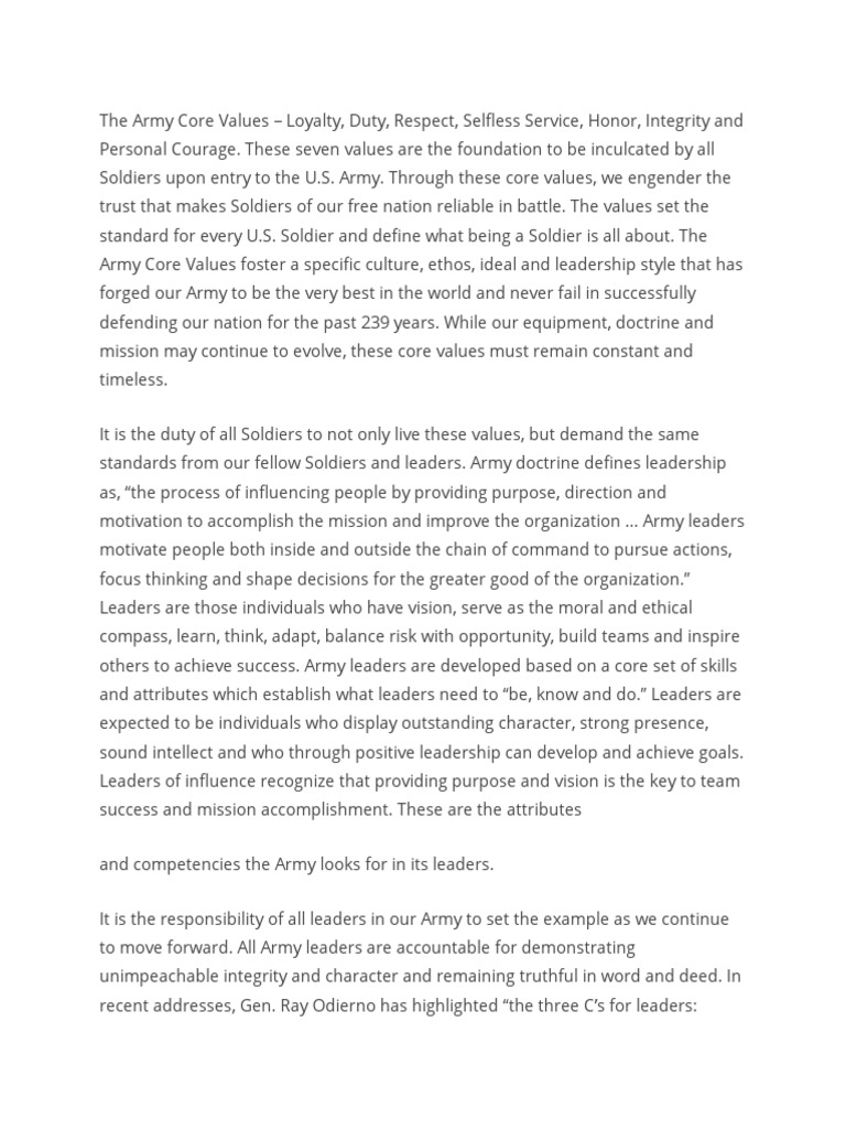 The Army Core Values | PDF | Leadership | Mentorship