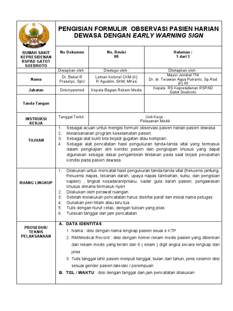 Formulir Observasi Pasien Harian EWS | PDF | Sains & Matematika
