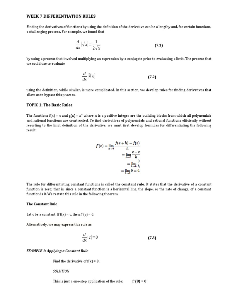 Week 7 Differentiation Rules | PDF | Derivative | Velocity