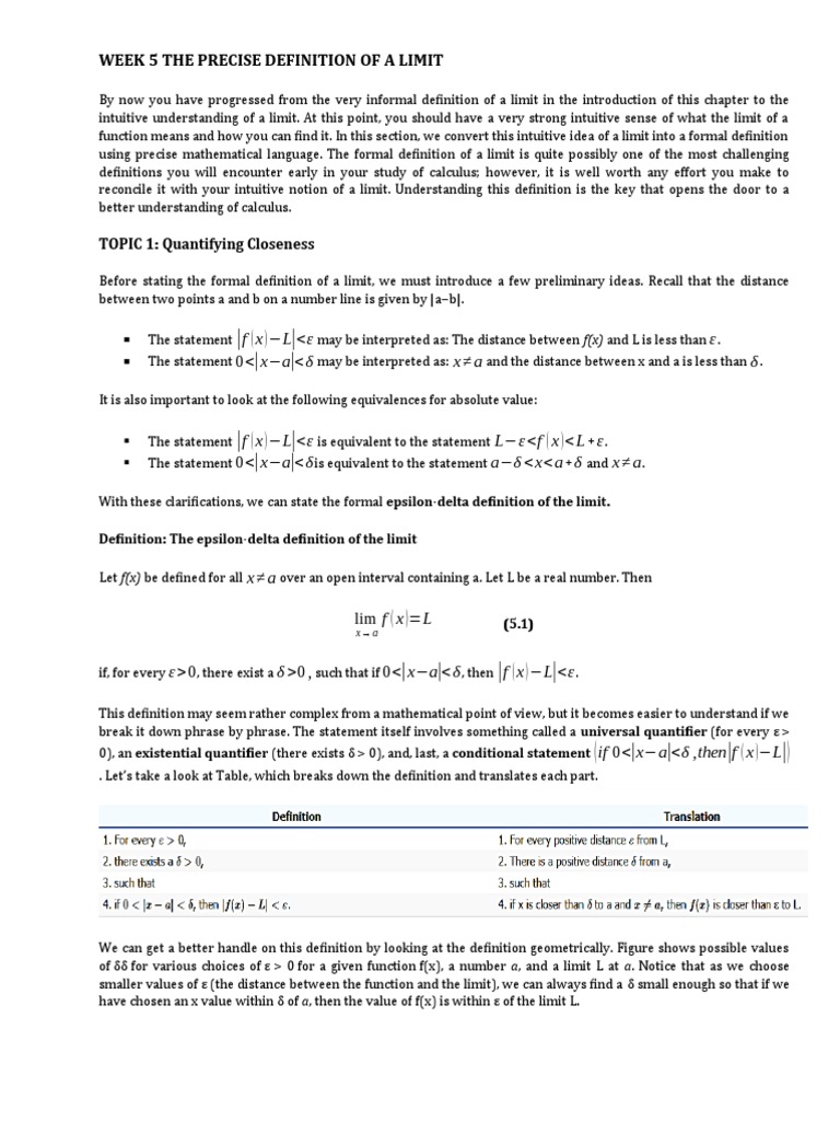 Week 5 The Precise Definition Of A Limit Download Free Pdf Function