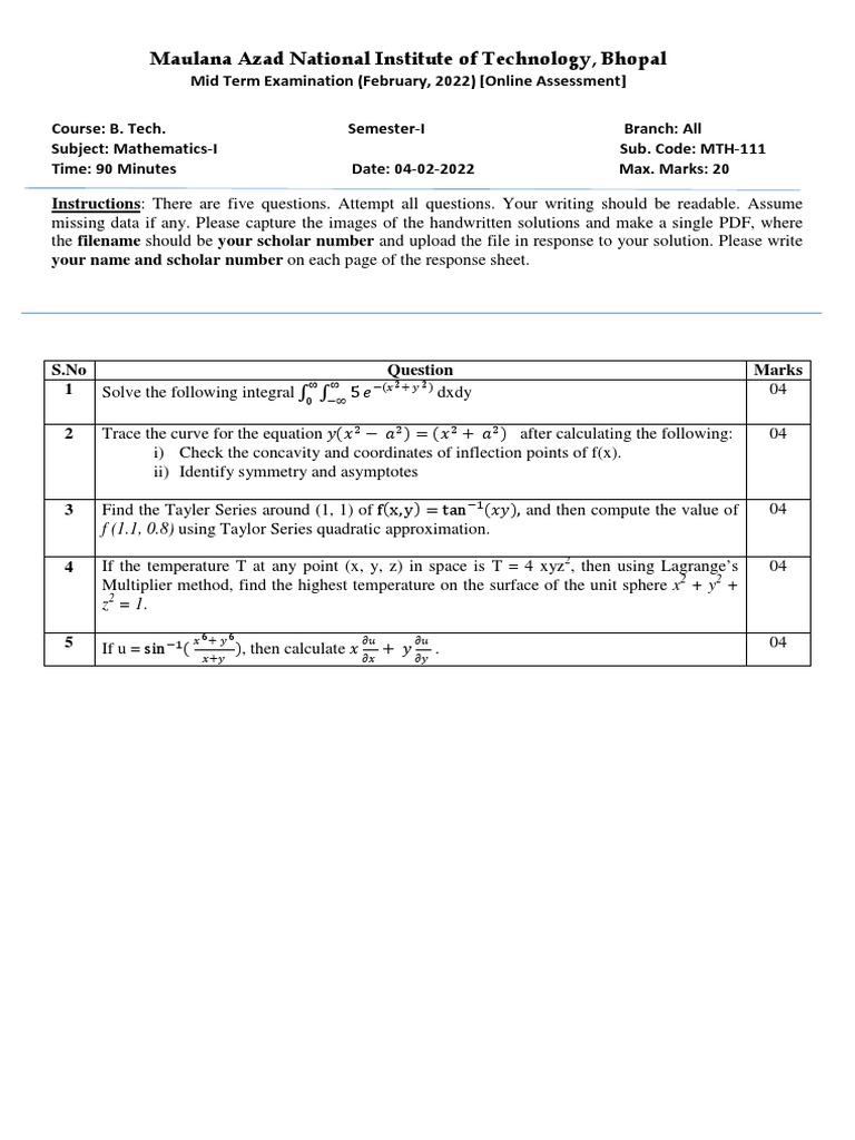 Maulana Azad National Institute of Technology, Bhopal: F (1.1, 0.8) Using Taylor Series ...
