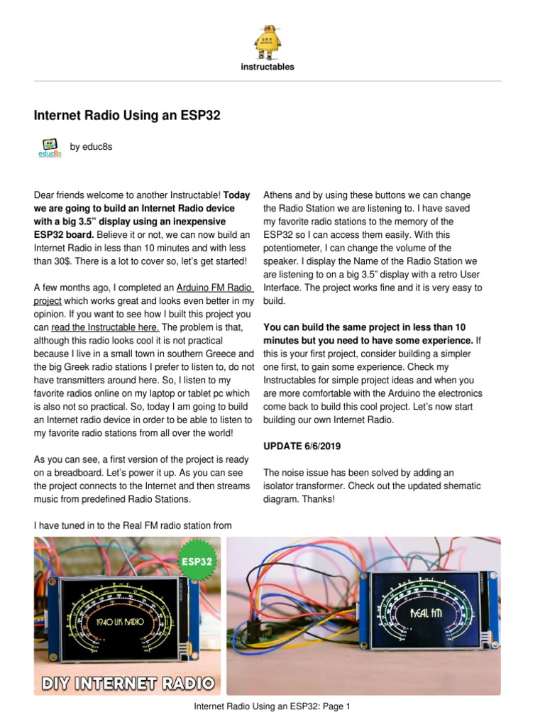 Internet Radio Using An ESP32: Instructables | PDF | Mp3 | Codec