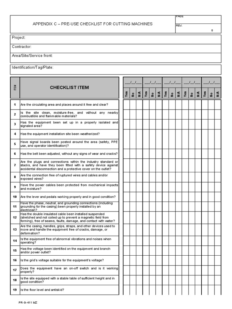Pre-Use Checklist For Cutting Machines | PDF | Switch | Electrical ...
