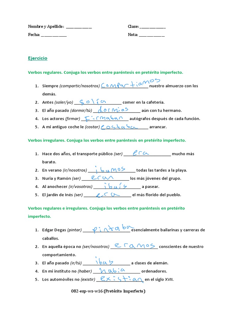 Ejercicios de Pretérito Imperfecto | PDF | Artes del Lenguaje y ...