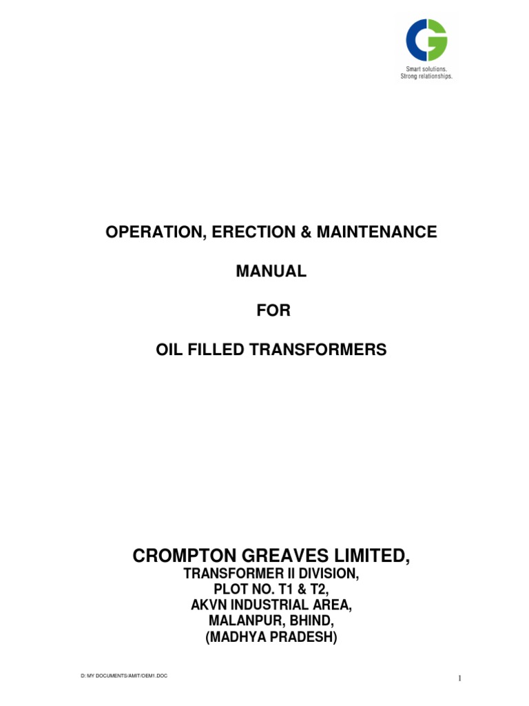 Operation, Erection & Maintenance For Power Trafo | PDF | Transformer ...