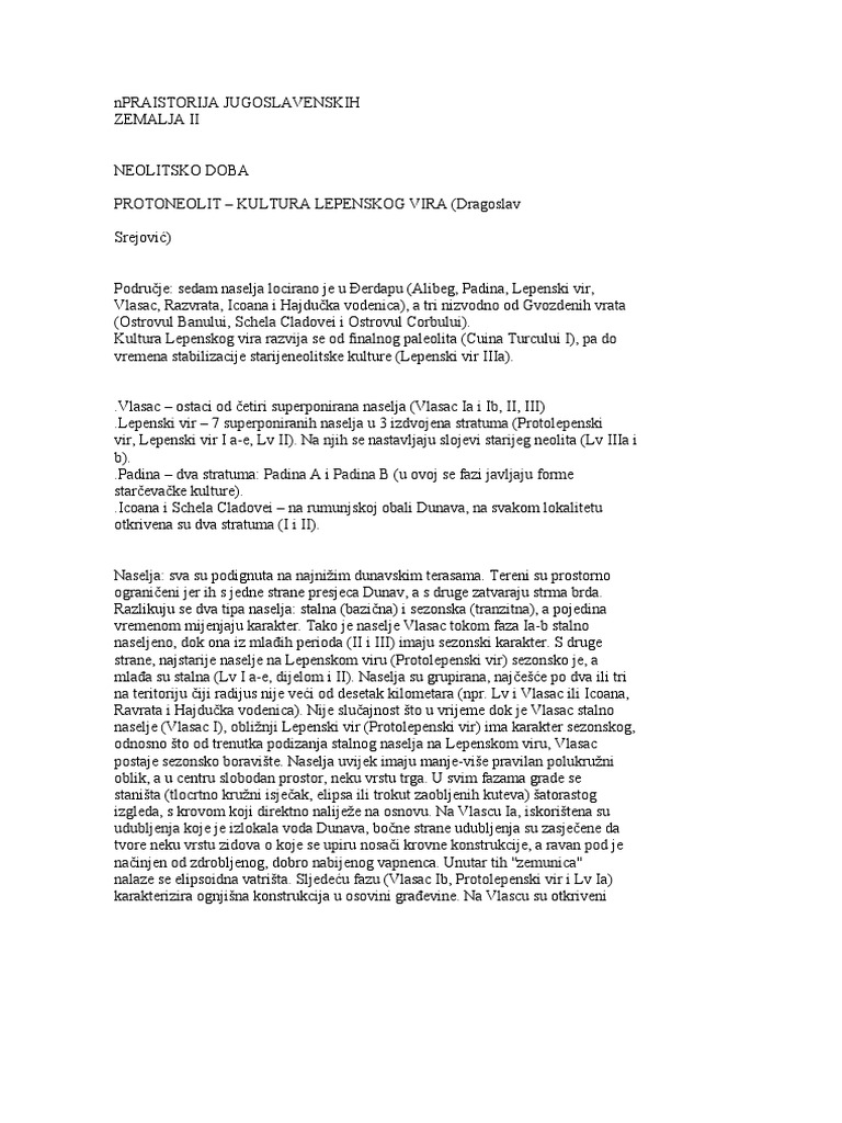 PJZ II Neolit Skripta | PDF