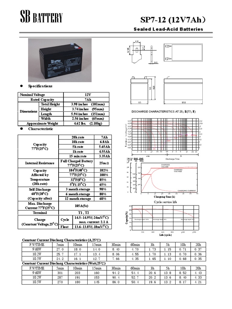 Battery: S P 7 - 1 2 (1 2 V 7 A H | PDF | Electromagnetism | Galvanic Cells