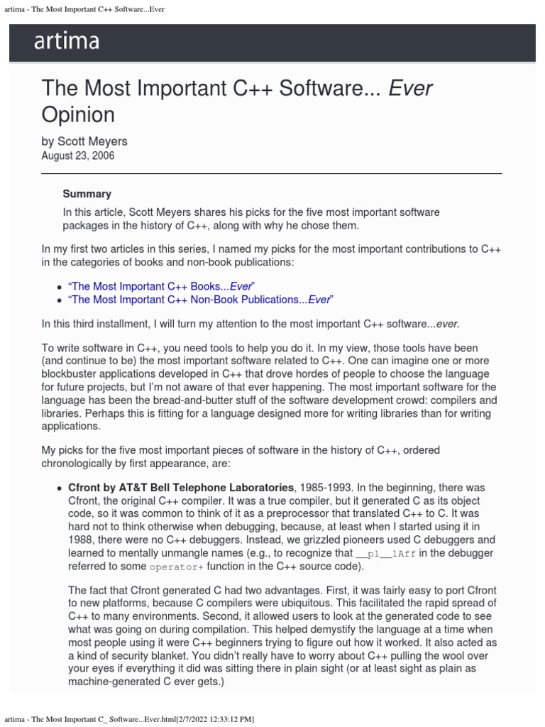 Artima - The Most Important C - Software... Ever | PDF | C++ | Compiler