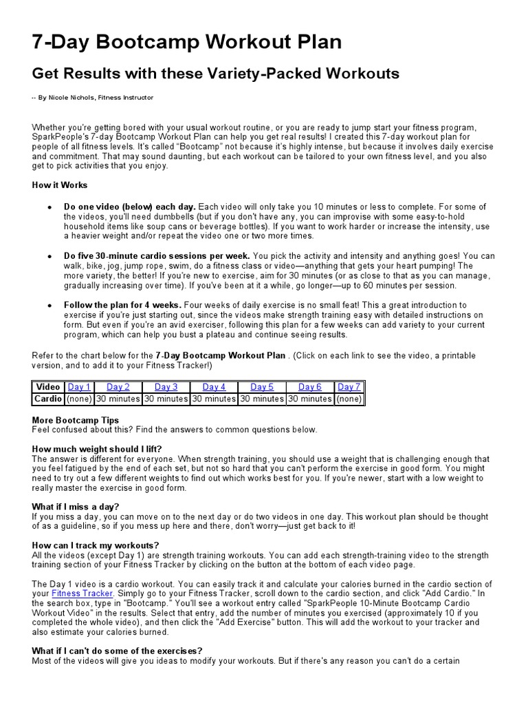 7-Day Bootcamp Workout Plan: Get Results With These Variety-Packed ...