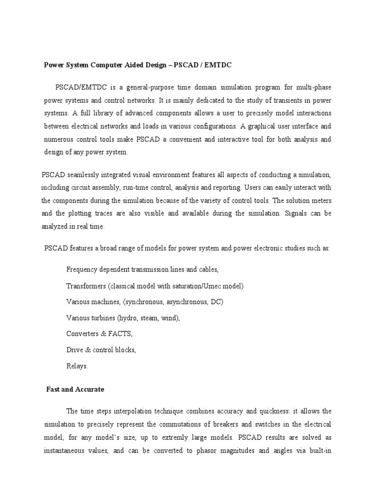 Power System Computer Aided Design PSCAD | PDF | Simulation | Power Electronics