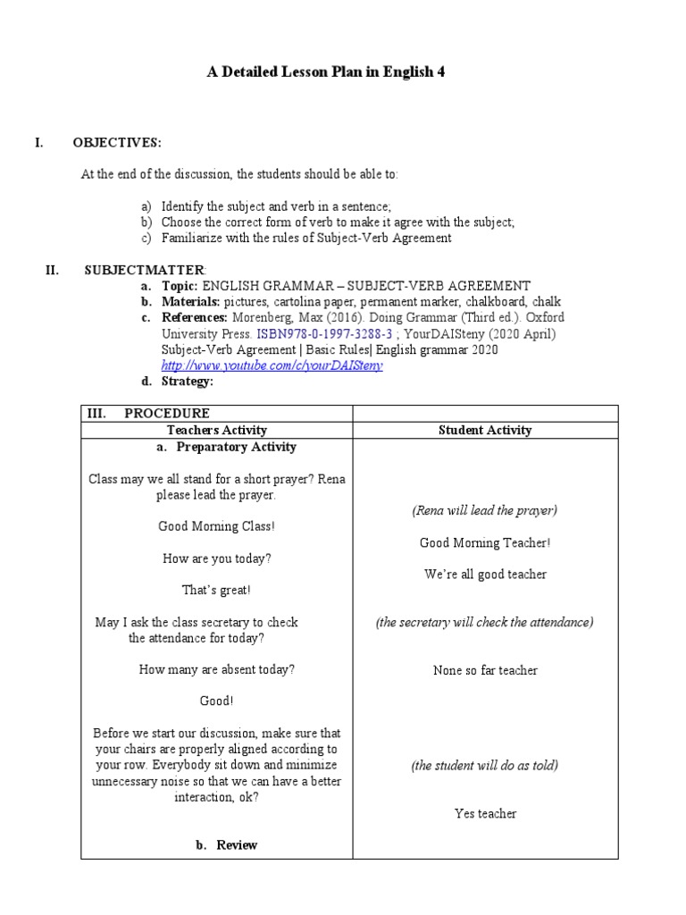 English Lesson Plan | PDF | Grammatical Number | Subject (Grammar)