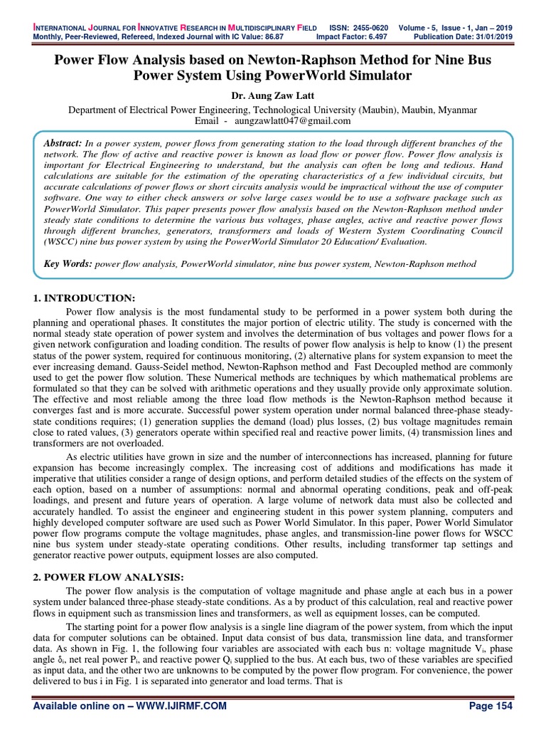 Power Flow Analysis Based On Newton-Raphson Method For Nine Bus Power ...